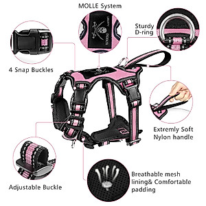 WINSEE Pet Harness Collar and Leash Set, All-in-one Reflective Dog Harness No Pull with Adjustable Buckles for Puppies, Small, Medium, Large, and Extra-Large Dogs (Large, Pink)