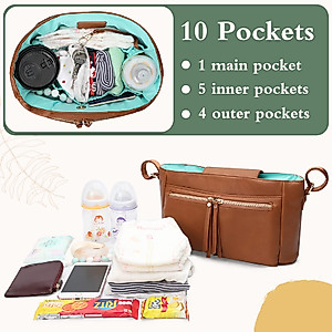 MOMINSIDE Diaper Bag Backpack, Stroller Organizer with Insulated Cup Holder Leather Travel Baby Bag for Mom Dad Fits 13 Inches Laptop, Baby Registry Search