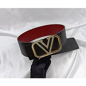 Women's Belt, Wide Belt Vintage Girdle Belt, Fashion V Gold Buckle Double-sided Leather Belts for Dress 2.8'' Wideth (100CM)