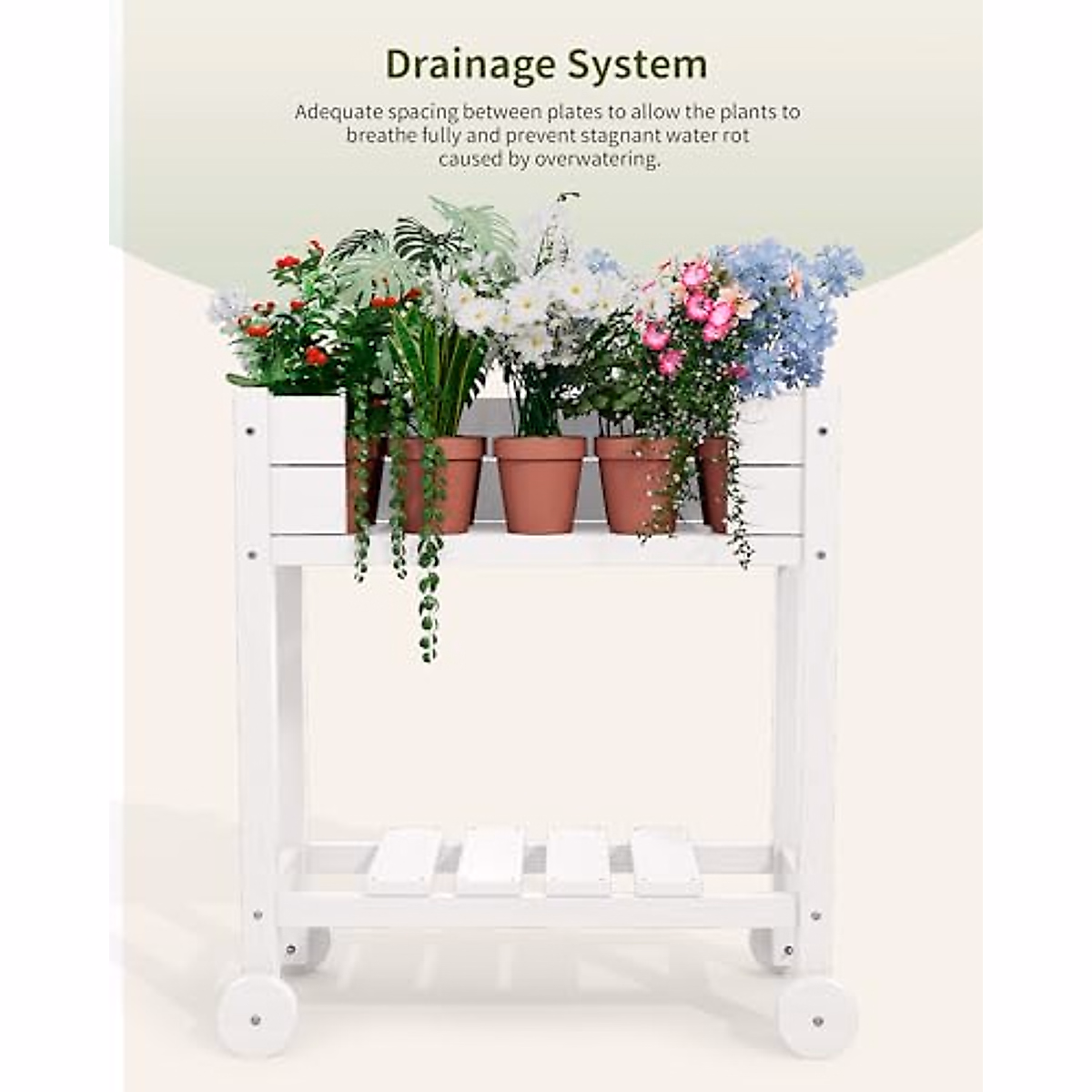 JEAREY Raised Garden Bed with Legs, HDPE Elevated Garden Boxes with Wheels, Raised Planter Box Outdoor, for Flowers Vegetables Herbs Backyard Patio Balcony, White