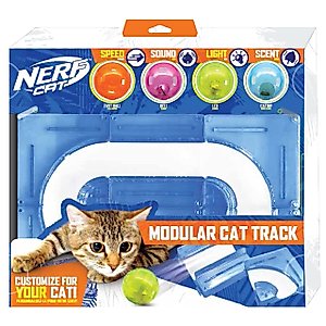 Nerf Cat Gift Set Box - 15in x 10in ABS Turbo Cat Track with 2 inch Hollow Ball and 2 inch Bell Ball and 2 inch LED Ball and 2 inch Catnip Ball