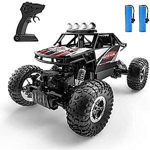 DEERC DE45 RC Cars Remote Control Car 1:14 Off Road Monster Truck,Metal Shell 4WD Dual Motors LED Headlight Rock Crawler,2.4Ghz All Terrain Hobby Truck with 2 Batteries for 90 Min Play,Boy Adult Gifts