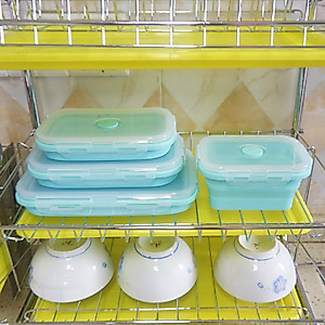 CCyanzi Set of 4 Collapsible Containers Food Storage Collapsible Bowls for Camping Collapsible Silicone Food Containers with Airtight Lids, Microwave, Freezer Safe, For Camping