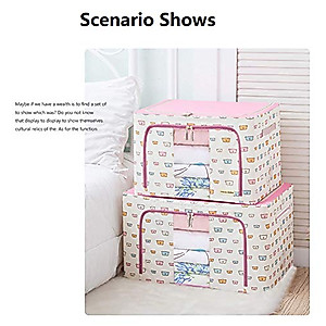 66L Foldable Storage Box, Large Capacity Cothing Storage Box with Steel Frame Support, Quilt Storage Bag, Stackable Container Clothing Storage Box with Transparent Window and Carry Handles