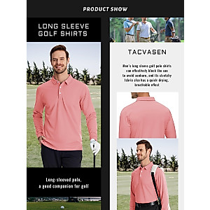 TACVASEN Mens Golf Shirts Long Sleeve Mens Polo Shirts Athletic Polo Shirt for Men Dry Fit Long Polo for Men Quick Dry Polo Shirts for Men Grey Pink