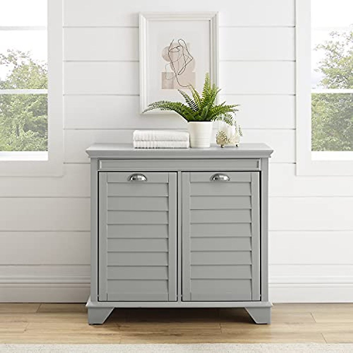 Crosley Furniture CF7003-GY Lydia Two-Compartment Tilt-Out Linen Hamper, Gray