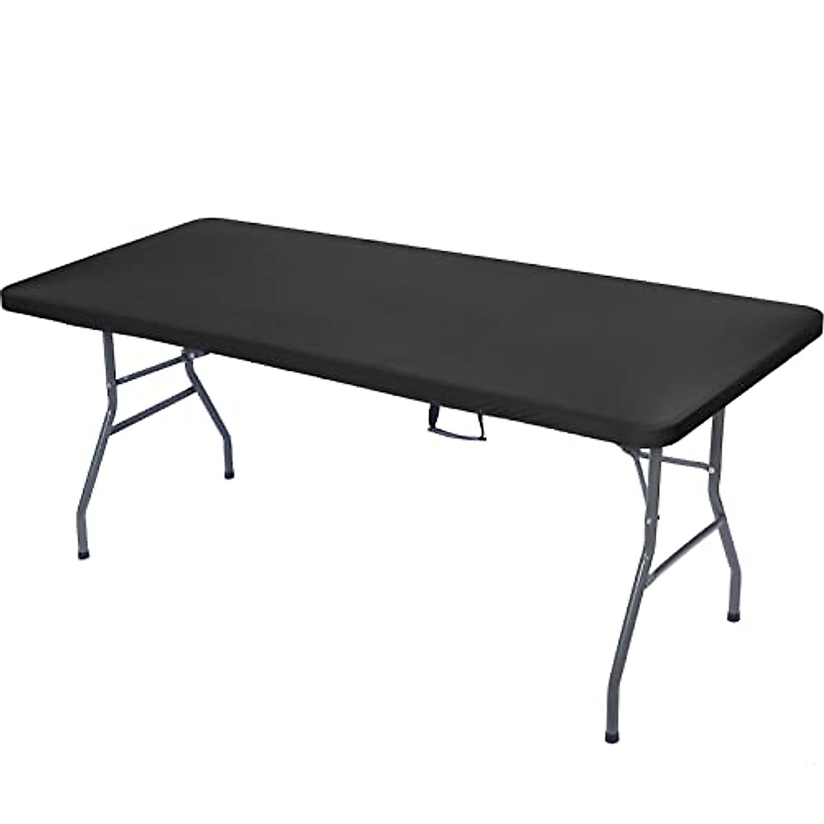 CHENGU Spandex Tablecloth Fitted Stretch Tablecloth Elastic Fitted Picnic Table Cover Washable Folding Table Cover Rectangle Polyester Tablecloth for Picnic Party (Black, 6ft)