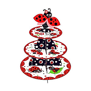 CC HOME Ladybug Cupcake Stand Party Supplies 3 Tier Cute Insect Party Cake Stand for Kids Birthday Party Decorations Ladybug Baby Shower Birthday Party Supplies