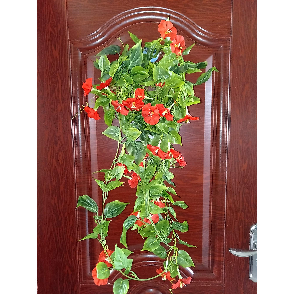 AirSun Artificial Morning Glory Flower Vines, 2pcs 15Feet Hanging Plants Silk Garland Fake Green Plant Home Garden Wall Fence Indoor Outdoor Wedding Birthday Decor (Red)