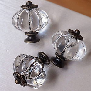 Perphin Acrylic Cabinet Knobs, Clear Pumpkin Dresser knobs Antique Set of 10 Vintage Decorative DIY Handles Pulls for Wardrobe, Closet, Drawers, Kitchen Furniture or Kids Room with 3 Sized Screws