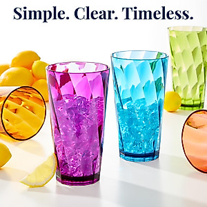 US Acrylic Optix 20 ounce Plastic Water Tumblers in Jewel Tone Colors | Set of 8 Drinking Cups | Reusable, BPA-free, Made in the USA, Top-rack Dishwasher Safe