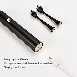 COOSKIN Sonic Electric Toothbrush Rechargeable 5 Modes with Build in 2 Mins Timer, 2 Soft Bristles Brush Heads, Clean Whitening 4 Hours Charge for 60 Days Use (Black)
