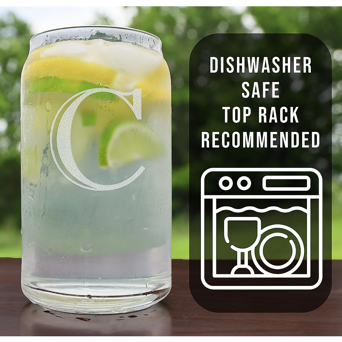 Etched Monogram 16oz Can Glass for Soda or Beer (Letter C), A-Z Personalized gifts for men, Customized coffee glasses, Custom Initial, Birthday gift for Mens Her Brother Husband cup