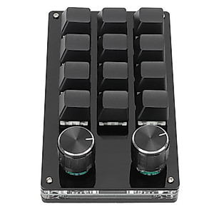 Dioche One Handed Macro Mechanical Keyboard Portable USB Mini 12 Key Multifunction DIY Programmable Keypad with Knob for Office Gaming Lab(Full Black)