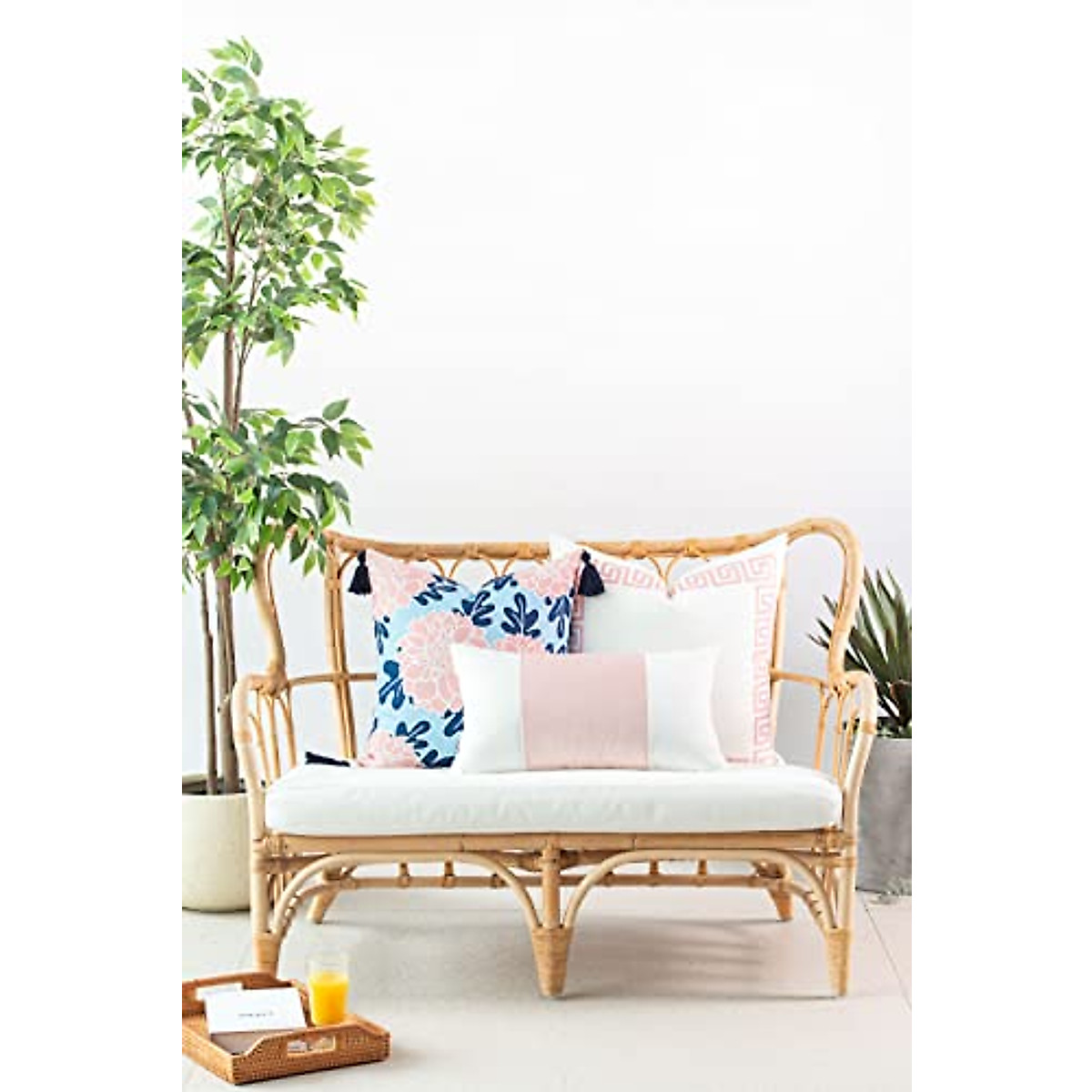 Hofdeco Premium Coastal Patio Indoor Outdoor Lumbar Pillow Cover ONLY for Backyard, Couch, Sofa, Pink Greek Key, 20"x20"