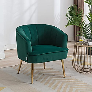 Homtique Modern Velvet Accent Chair Upholstered Armchair with Golden Metal Legs Cozy Reading Chair for Living Room Bedroom (Green)