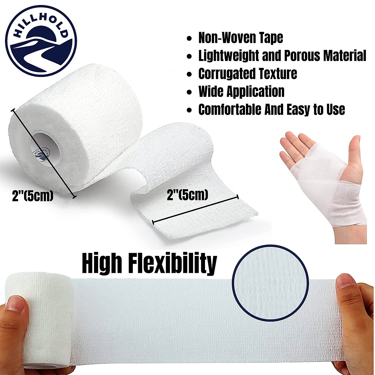 2 Inch - 12 Rolls Self Adhesive Bandage Wrap Vet Wrap for Dogs - Athletic Cohesive Bandage Wrap for Sports Injury, Strain, Knee&Wrist, Ankle Sprains. First Aid Non-Woven Bandages