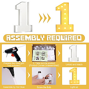 Foaky 3FT Marquee Numbers,Large Light Up Numbers,Giant Marquee Light Up Numbers for 1st Birthday Party Decorations,Pre-Cut Foam Board Kit,Anniversary Decor (1,3FT)