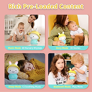 alilo Bunny Kids Music Player Storytelling Toys for Toddler Infant Baby Gift Pre-stored 16 Bedtime Stories/48 Nursery Rhymes/12 Soothing Music/White Noise, with Nightlight,Bluetooth,Record Function