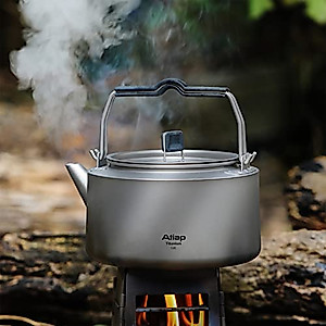 ATiAP Titanium Kettle Coffee Tea Pot 0.6L/ 1L with Mesh Bag Portable for Outdoor Camping (Ta9082-1L)