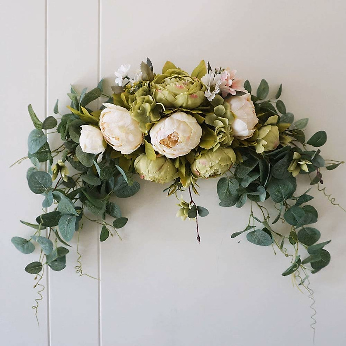 MOOBOM Artificial Floral Swag,Wedding Arch Flowers,Handmade Garland,Green Leaves Peony,Rustic Floral Swag for Wedding Arch Home Garden Decor