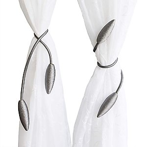 Valea Home 2 Pieces Curtain Tiebacks Clips Creative Window Drape Twist Tie Backs European Style Custom Made Curtain Holders Decorative Draperies Holdbacks, Silver Grey