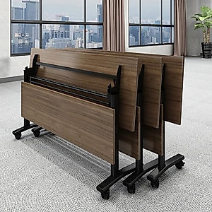 Conference Table Set of 3, Foldable Meeting Table Set with Modesty and Lockable Wheels, Meeting Seminar Table Multifunctional Computer Desk for Home, Office, Conference Room (55.11x19.68x29.52IN)