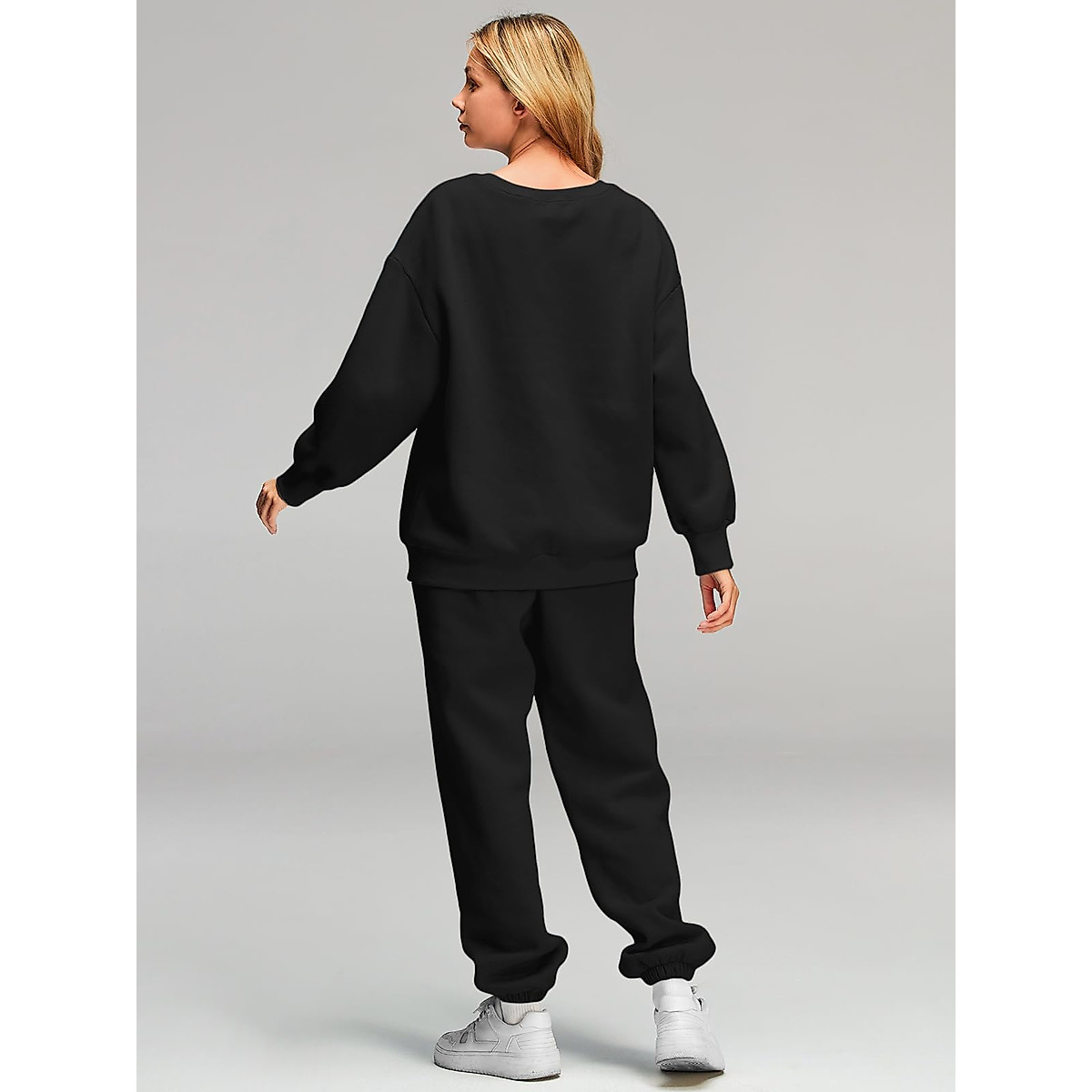 AUTOMET Sweatsuits for Women Set 2 Piece Outfits Oversized Sweatshirt Fall Outfits 2025 Lounge Sets Pullover Casual Trendy Y2k Clothing Sweatpants with Pockets Black XL