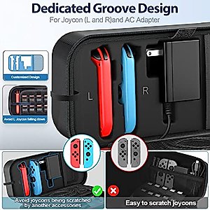 Switch OLED Carrying Case Compatible with Nintendo Switch/OLED Model, Portable Switch Travel Carry Case Fit for Joy-Con and Adapter, Hard Shell Protective Switch Pouch Case with 20 Games, Black