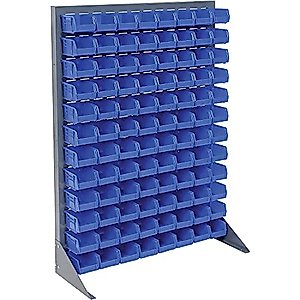 Global Industrial Louvered Bin Rack With (96) Blue Stacking Bins, 35" W x 15" D x 50" H