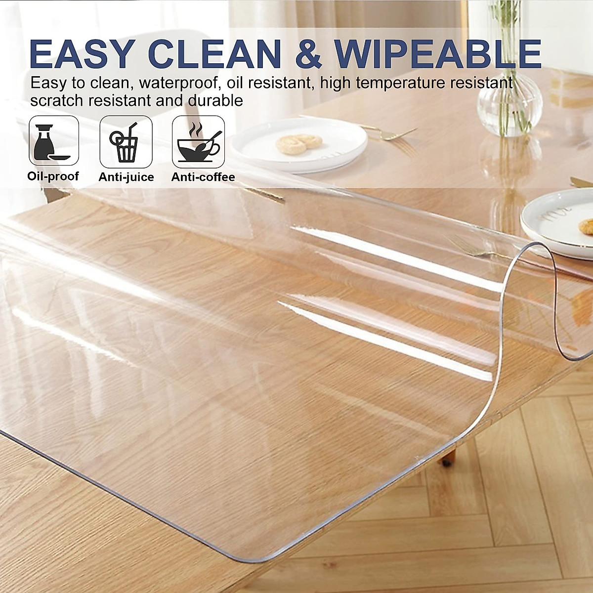 Multi-Size 24x48" Clear Table Protector Kitchen Dining Room Wood Furniture Cover Screen Protection Plastic Tablecloth Mat Wipeable Easy Clean Desktop Protective Pad PVC Vinyl Coffee Side Tabletop