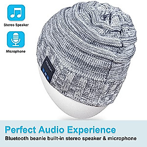 Bluetooth Wireless Beanie Hat,Mydeal Adult Unisex Trendy Soft Warm Slouchy Skully Cap with Headphone Headset Speaker Mic Hands-Free, for Winter Outdoor Sport Skiing Snowboard - Gray