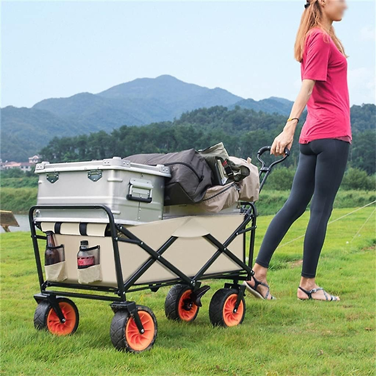 Garden Wagon Folding Wagon Utility Wagon Outdoor Utility Wagon 8" Wheel Portable Collapsible Camping Cart Garden Shop Sport Beach Hand Trolley Bearing