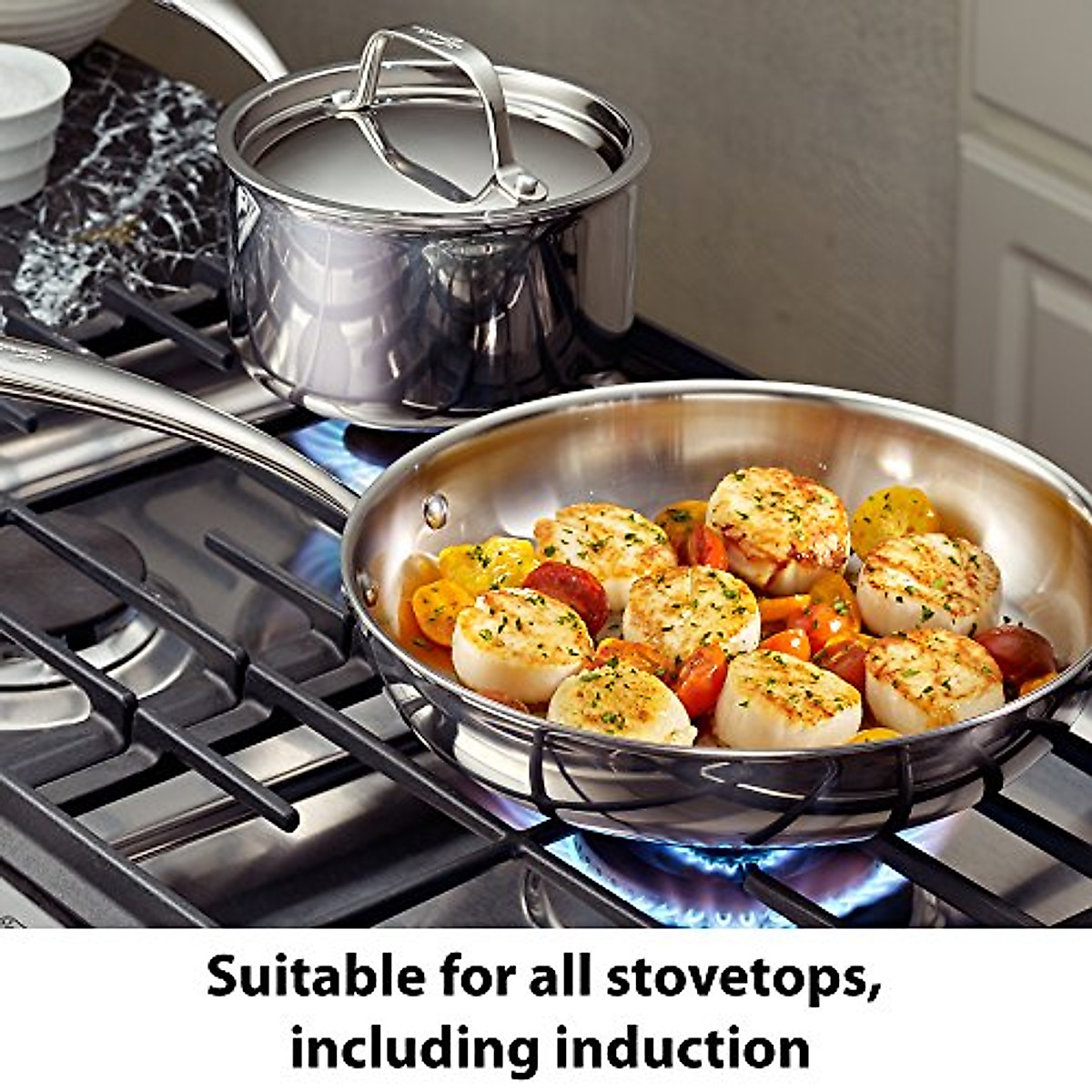 Lagostina Q940SC64 Tri-Ply Stainless Steel Multiclad Dishwasher Safe Oven Safe Metal Lid Cookware Set , 12-Piece, Silver