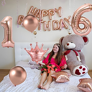 Sweet 16 Party Decorations, Rose gold 16th Birthday Decorations for Girls, Happy Birthday Banner, Curtains, Cake Topper, Bday Sash and Crown, Balloons for Her Sixteen Years Birthday