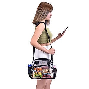 USPECLAR clear tote bag, Clear Lunch Bag with Removable Bottom Board for Women & Men, See Through Reusable Lunch Box for Workplaces ,Clear Shoulder Bag for Women for Work