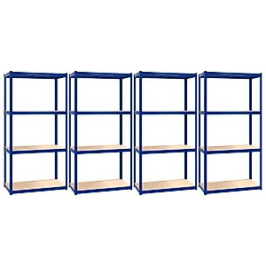 vidaXL 4X 4-Layer Shelves Business Workshop Height-Adjustable Shelf Storage Industrial Shelving Rack Blue Steel and Engineered Wood