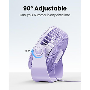 Gaiatop USB Desk Fan, 3 Speeds Portable Small Fan with Strong Airflow, 5.5 Inch Quiet Table Fan, 90° Rotate Personal Cooling Fan For Bedroom Home Office Desktop Travel (Purple)