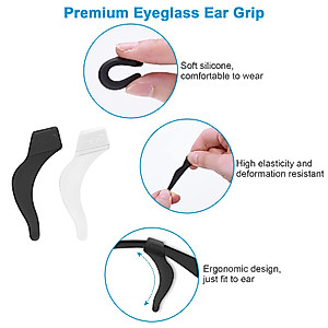 LDCREEE 12 Pairs Eyeglass Ear Grip, Anti-slip Eyeglass Holder, Premium Silicone Ear Hook, Eyeglass Temple Tips Sleeve Retainer for Glasses, Sunglasses （Black, Clear-12 Pairs）