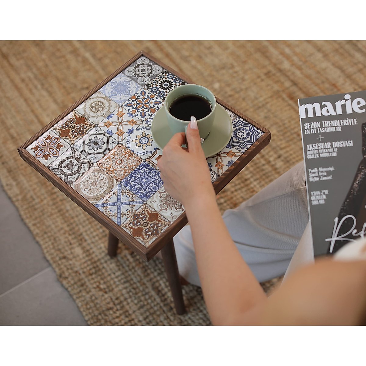 Comfyt Side Table, Coffee Table, End Table, Home Decor Table, Nightstand Nesting Table, Bedside Table, Accent Table, Home Essentials, Solid Wood Table, Mexican Tile Table, Ceramic End Table