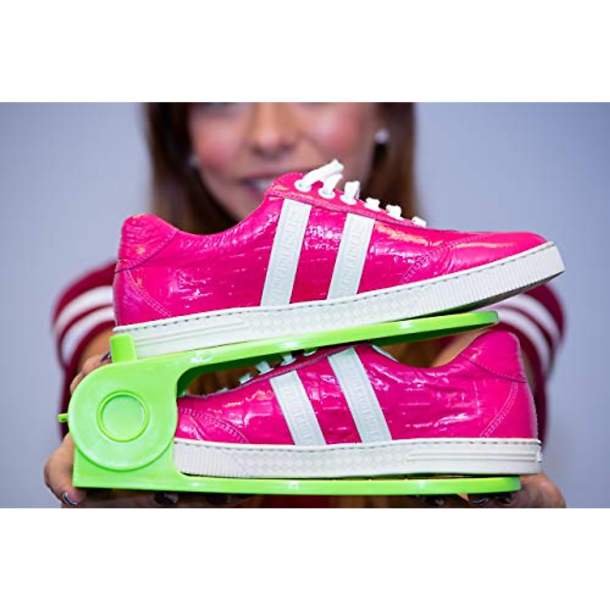 Shoe Rack Storage Organizer for Closet | 4 Adjustable Heights Space Saver Slot | Large Ventilated Base Stacker Shoes Holder | High Heels Secure Docking and Backstop (12 Pack Multi Colors)