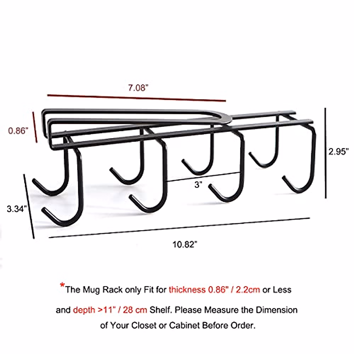 Coffee Mug Holder Under Cabinet - 8 Hooks Cup Organizer for Cabinet Hanging Mug Rack Tea Cup and Utensil Hooks Drilling Free Mug Hanger Under Shelf