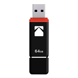 Kodak USB Flash Drive 64 GB - K100 Classic Black mat Casing Series with a Transparent red Neck + a Cap EKMMD64GK102