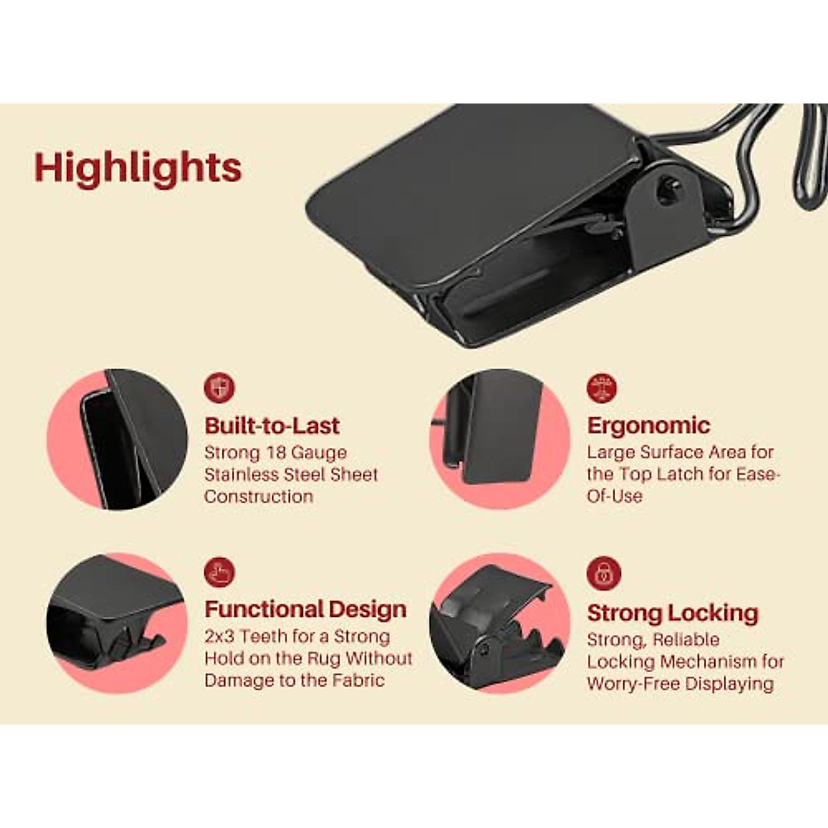 Small Tapestry Hangers (10 Pieces) Black Hook Based Clips for Wall Hanging Rugs and Paintings by Wise Linkers