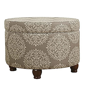 Homepop Home Decor | Upholstered Round Storage Ottoman | Ottoman with Storage for Living Room & Bedroom, Brown Medallion, Large