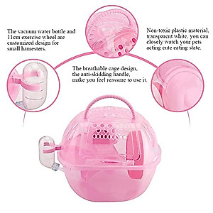 CUYT Breathable Cage Hamster Toy,Mouse Cage,with 11cm Exercise Wheel Multi-Functional Small Hamster Cage,for Travel for Picnic Indoor outdoor(Pink)