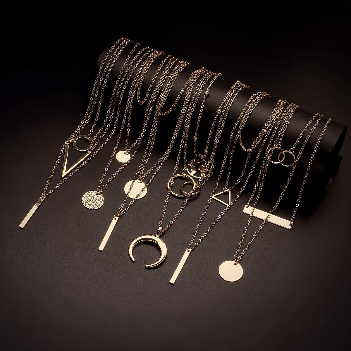 Biokia 6 Pieces Layered Necklaces For Women Long Necklaces Gold Choker Necklaces Map Coin Bar Crescent Moon Necklace Layered Y Pendant Necklace Multilayer