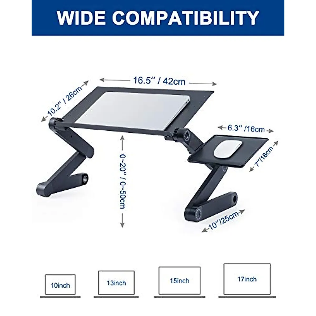 RAINBEAN Adjustable Laptop Desk, Laptop Stand for Bed Portable Lap Desk Foldable Table Workstation Notebook Riser with Mouse Pad, Ergonomic Computer Tray Reading Holder Bed Tray Standing Desk