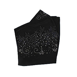 Suillty Women One Piece Muslim Hijab Lace Applique Long Turban Islamic Full Head Scarf Shawls with Rhinestone (Black)