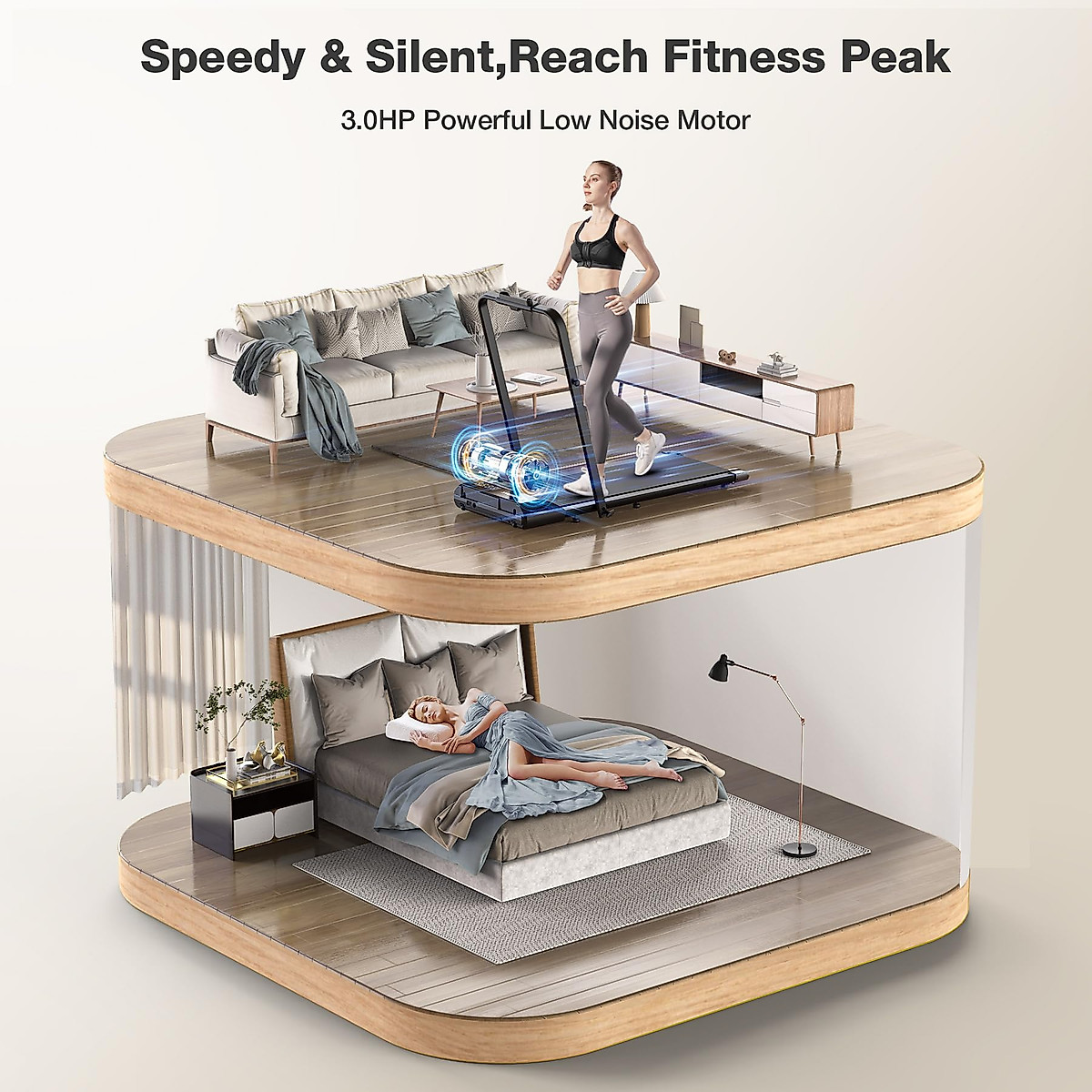 GEEMAX 2 in 1 under desk treadmill, Foldable Compact Treadmill for Small Spaces, Workout Electric Exercise Running Walking Machine Fitness Equipment with Remote Control for Home Gym Office 6.0MPH Gray